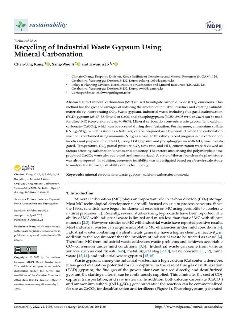 Recycling of Industrial Waste Gypsum Using Mineral ...
