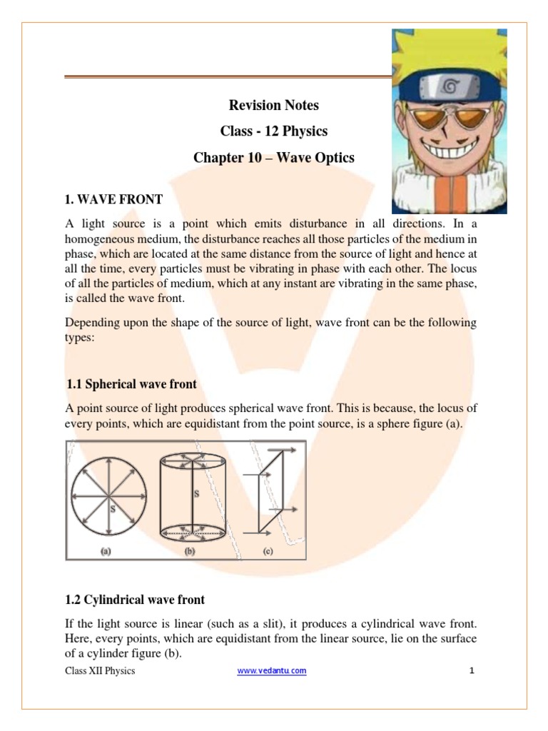 Wave Optics Class 12 Notes | PDF | Diffraction | Polarization (Waves)
