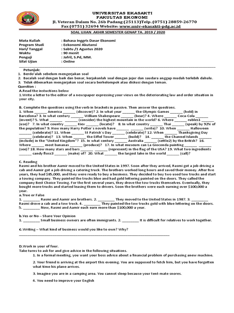 Soal Uas Semester Genap | PDF | Truck