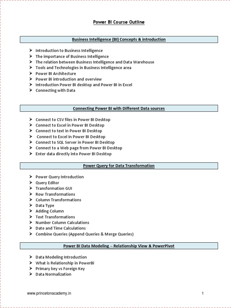 Power BI Course Outline: WWW - Princetonacademy.in 1 | PDF | Business ...