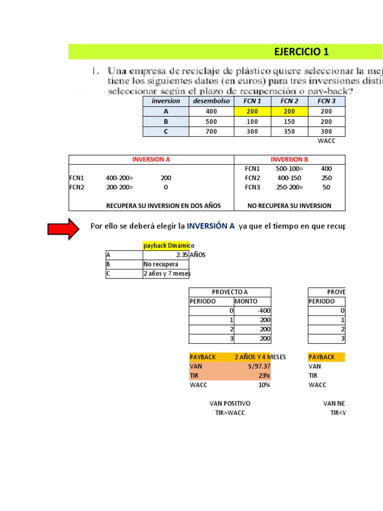 Ejercicios Van, Tir, Payback | PDF