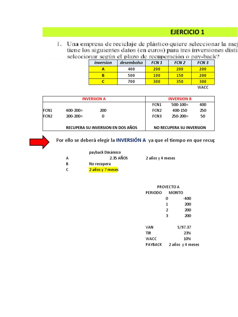 Ejercicios Van, Tir, Payback Repaso | PDF