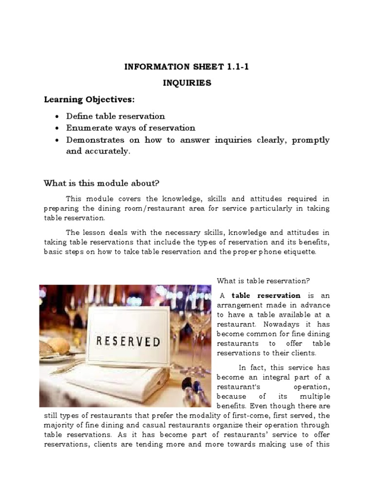 Table Reservation Process Guide | PDF