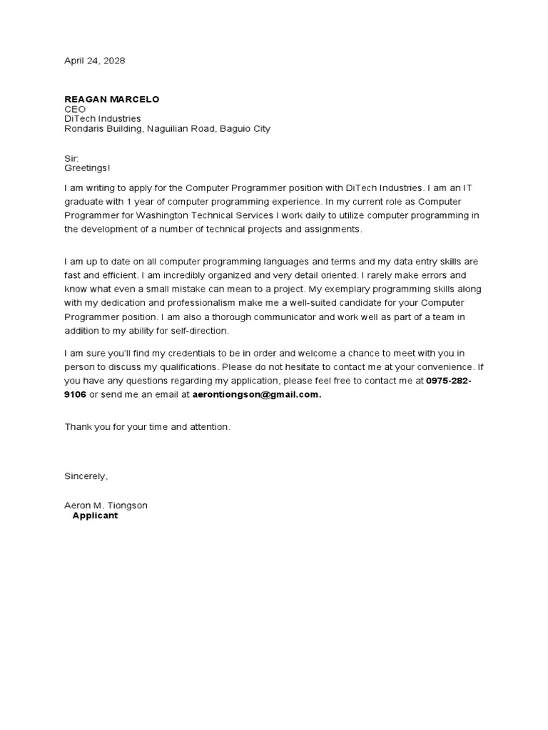 Application Letter of Aeron | PDF | Career & Growth | Business