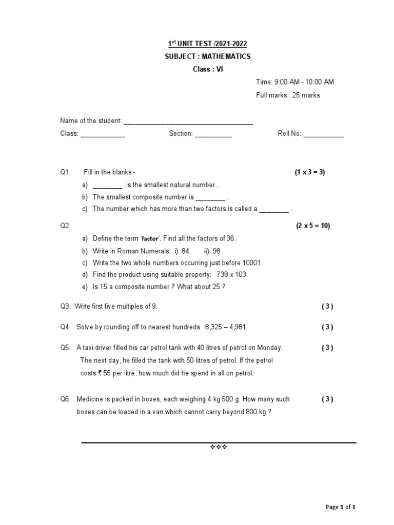 Class VI | PDF
