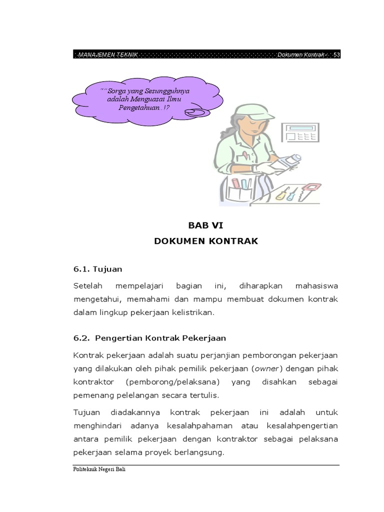 Bab VI Dok Kontrak | PDF | Bisnis | Pengelolaan Keuangan & Uang