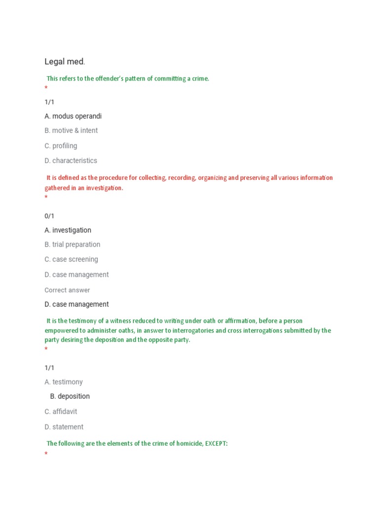 Legal. Med Question and Answer | Download Free PDF | Crime Scene ...