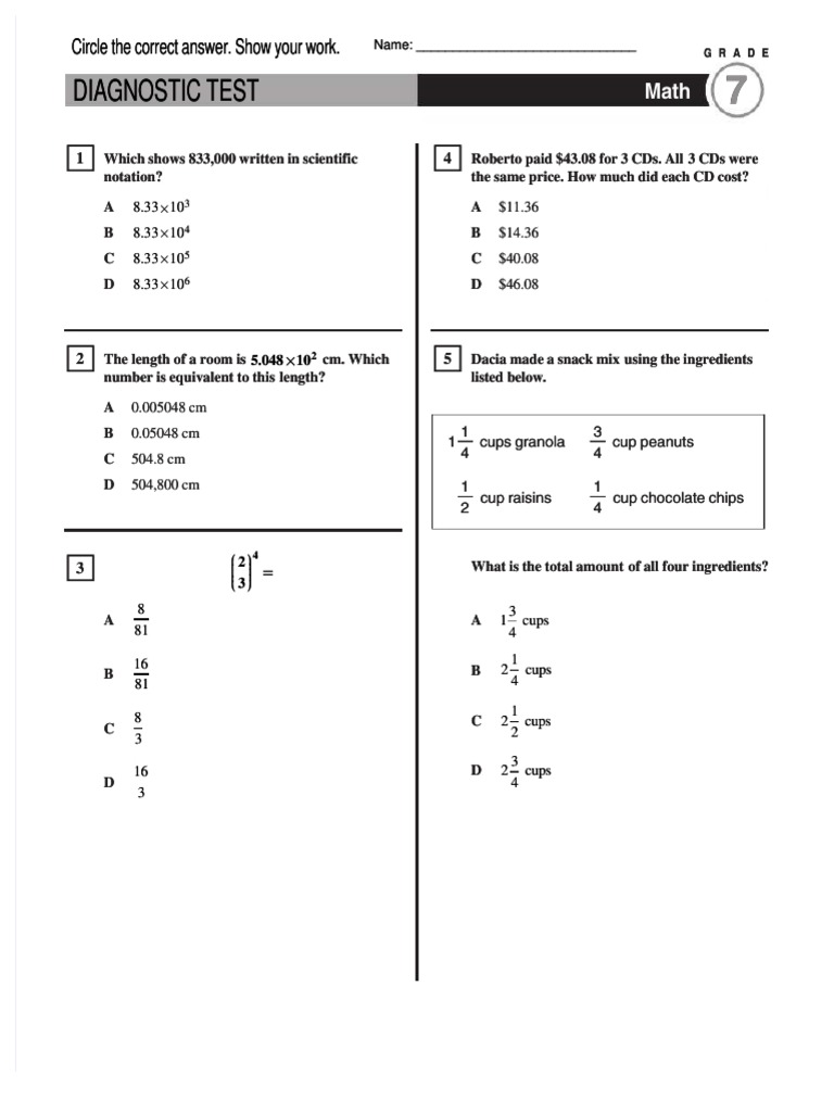 Diagnostic Test Diagnostic Test: Circle The Correct Answer. Show Your ...