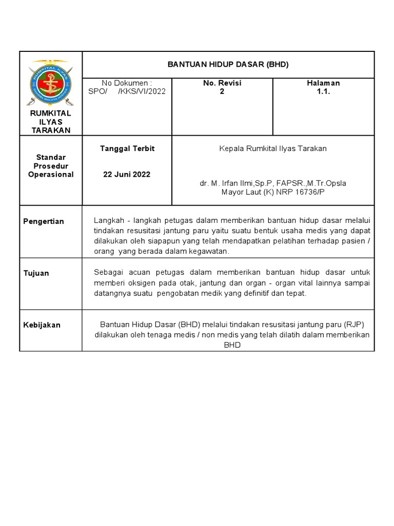 SPO Bantuan Hidup Dasar BHD | PDF