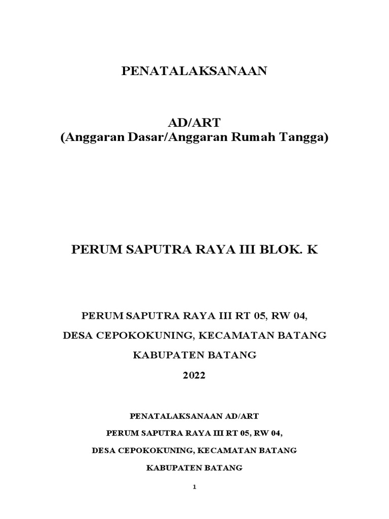 AD/ART Perum Saputra Raya III RT 05 | PDF | Griya & Taman