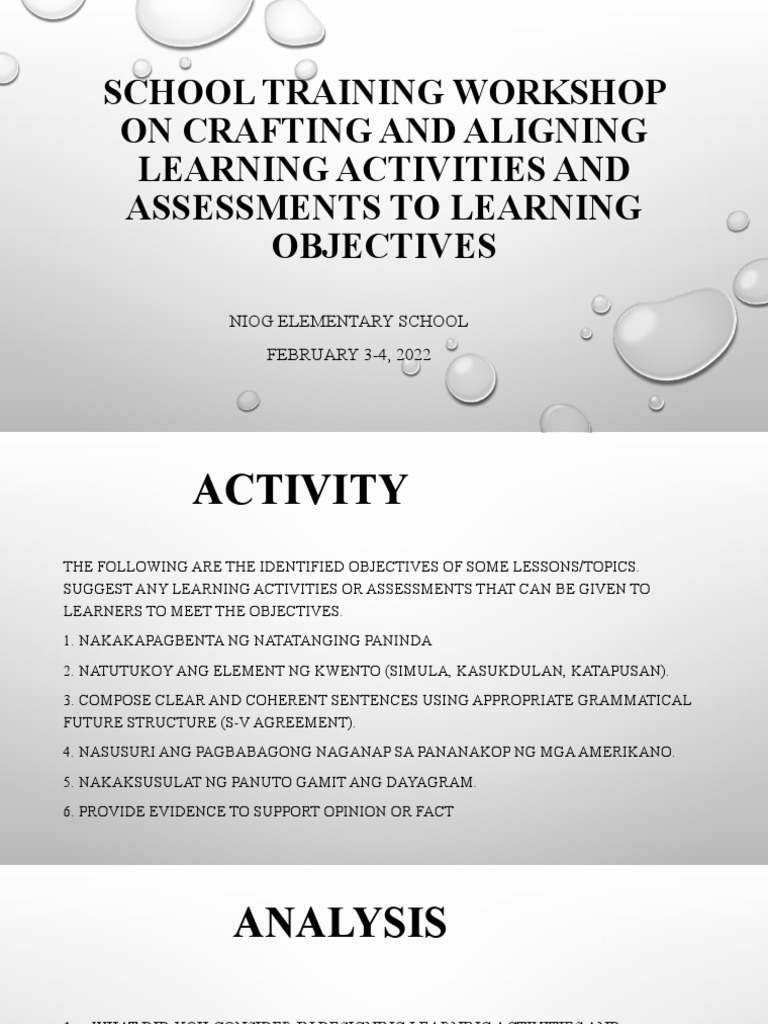 School Training Workshop On Crafting and Aligning Learning Activities ...