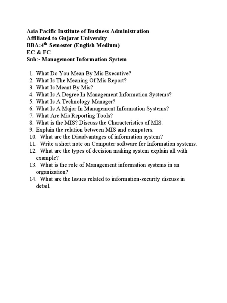 BBA-4 Management Information System Questions | PDF