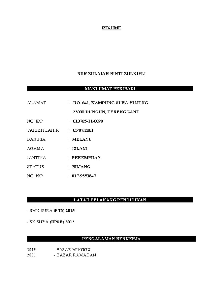 Resume: Maklumat Peribadi | PDF