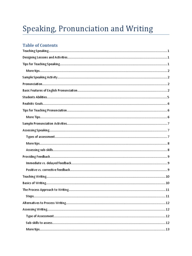 Speaking, Pronunciation and Writing | PDF | Rubric (Academic) | English ...