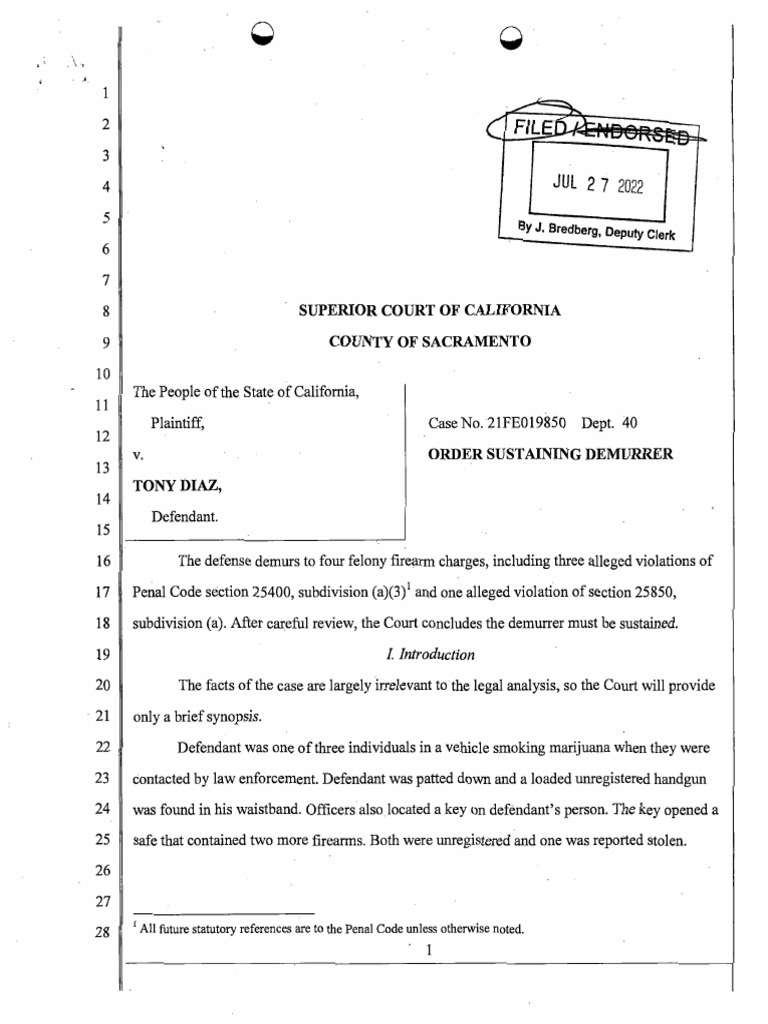 California Gun Law Demurrer Ruling | PDF | Concealed Carry In The ...