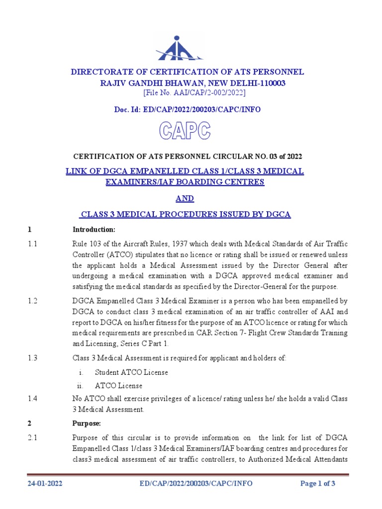CAPC 03 of 2022 - DGCA Approved Medical Examiners | PDF | Air Traffic ...