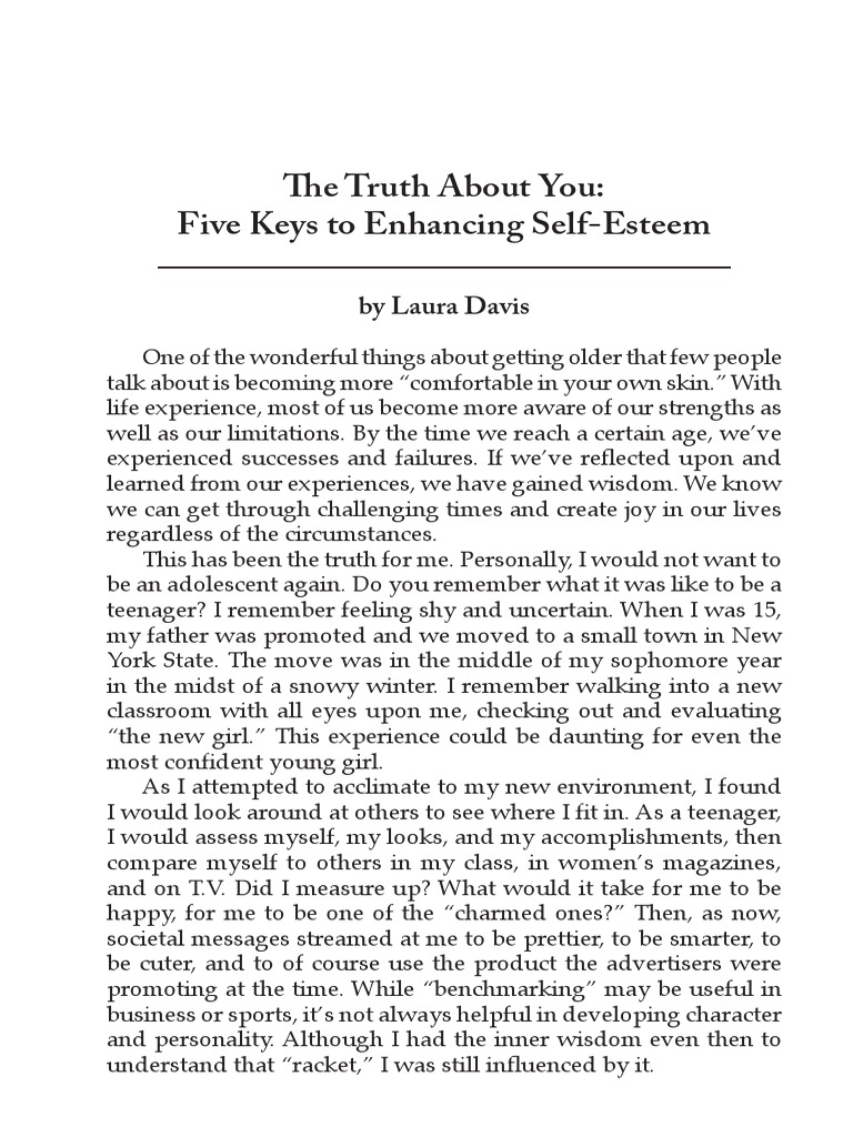 The Truth About You: Five Keys To Enhancing Self-Esteem: by Laura Davis | PDF | Feeling | Mind