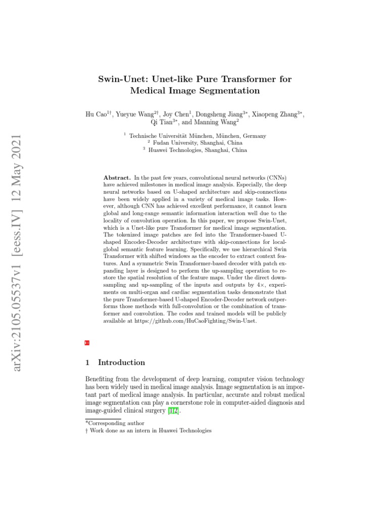 Swin-Unet: Unet-Like Pure Transformer For Medical Image Segmentation ...