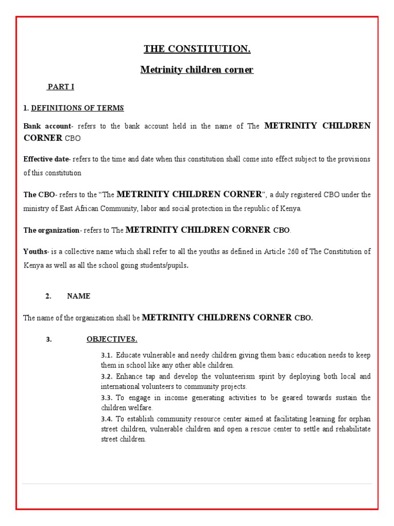 Metrinity Childrens Corner Constitution | PDF | Constitutional ...