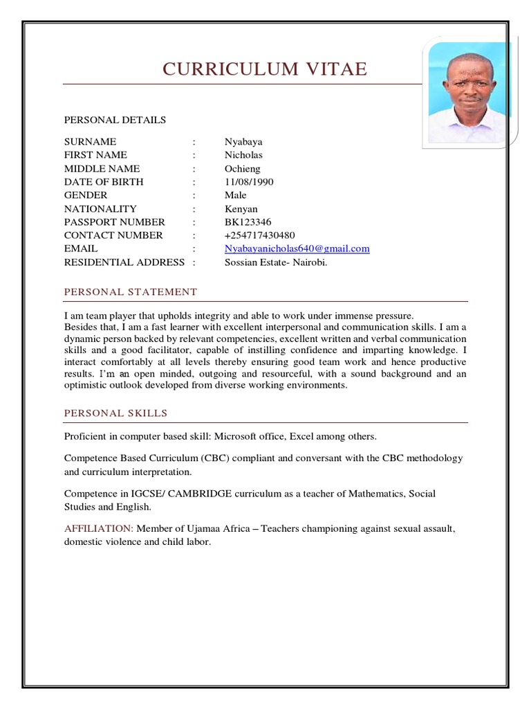 NICHOLAS NYABAYA CV | PDF | Curriculum | Teachers
