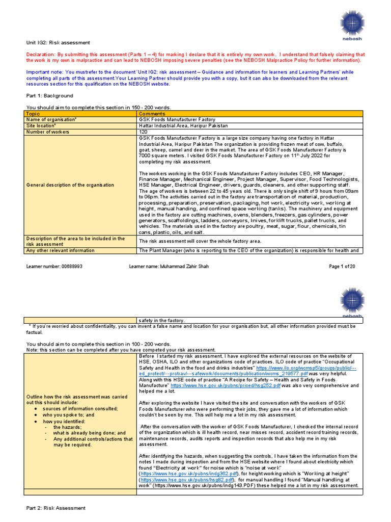 Nibosh Igc 2 Report on Foods Manufacturer Factory | PDF | Occupational ...