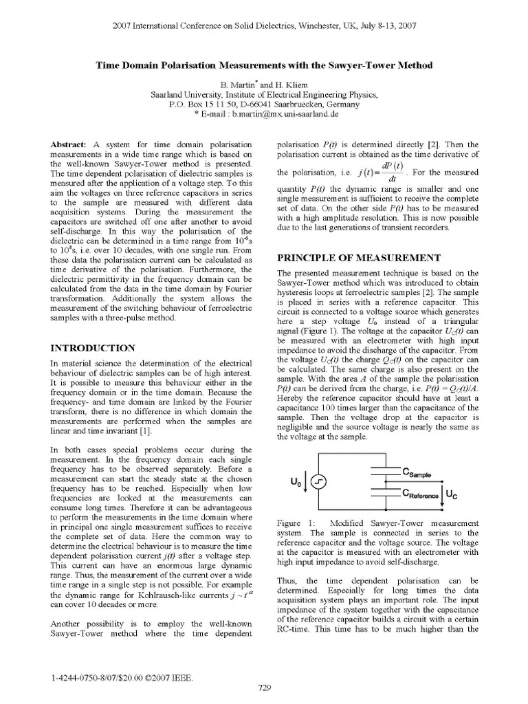 Time Domain Polarisation Measurements With The Sawyer-Tower Method | PDF | Capacitor | Dielectric