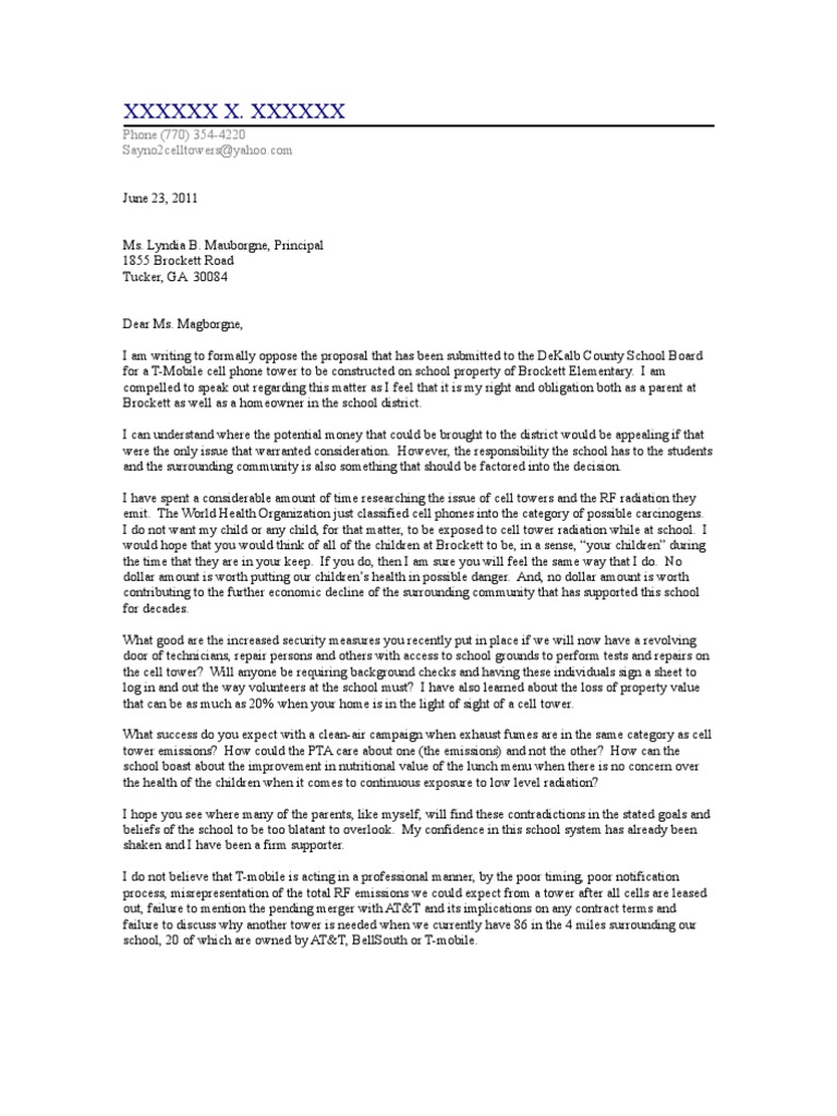 Ockett Dekalb Ga Cell Tower Opposition Letter | PDF