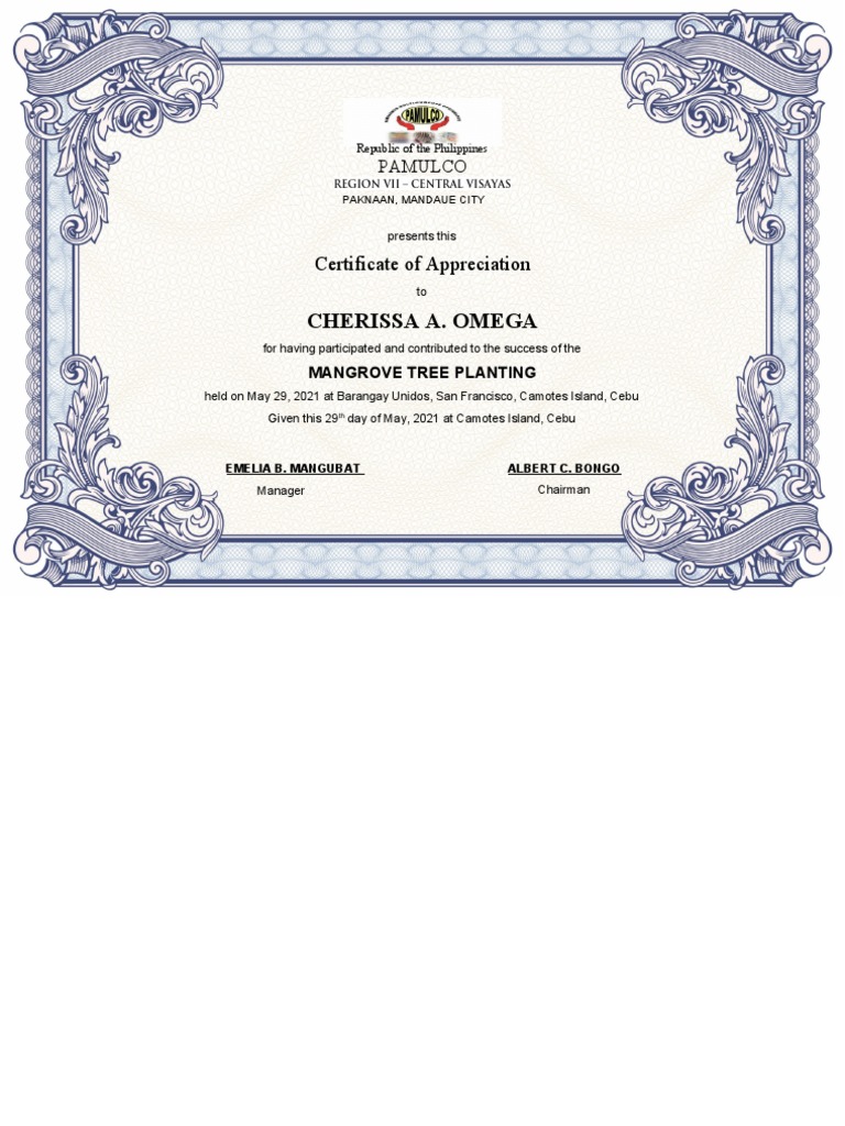 Cherissa A. Omega: Certificate of Appreciation | PDF