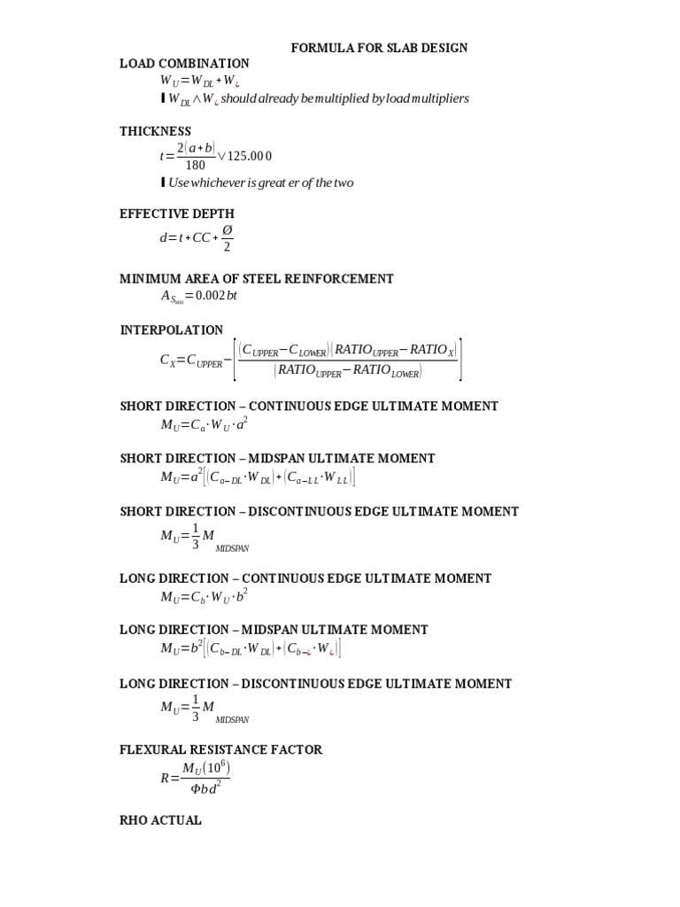 Formula For Slab Design | PDF