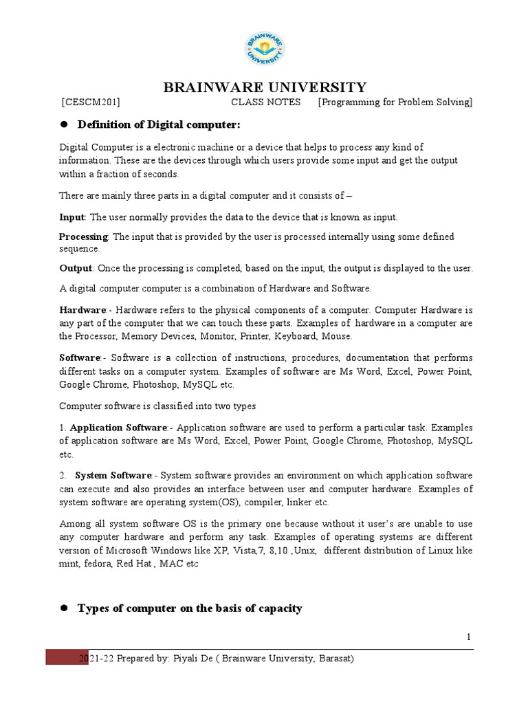 Brainware University: Definition of Digital Computer | Download Free PDF | Computer Data Storage ...