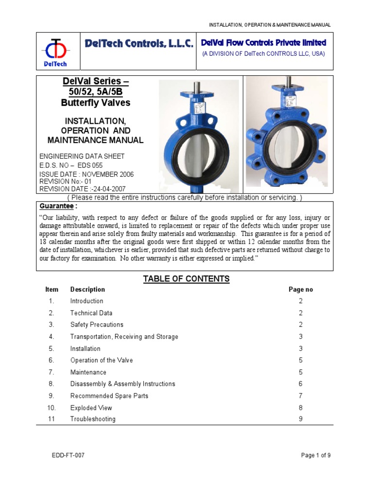 Delval Series - 50/52, 5A/5B Butterfly Valves: Delval Flow Controls Private Limited | PDF ...