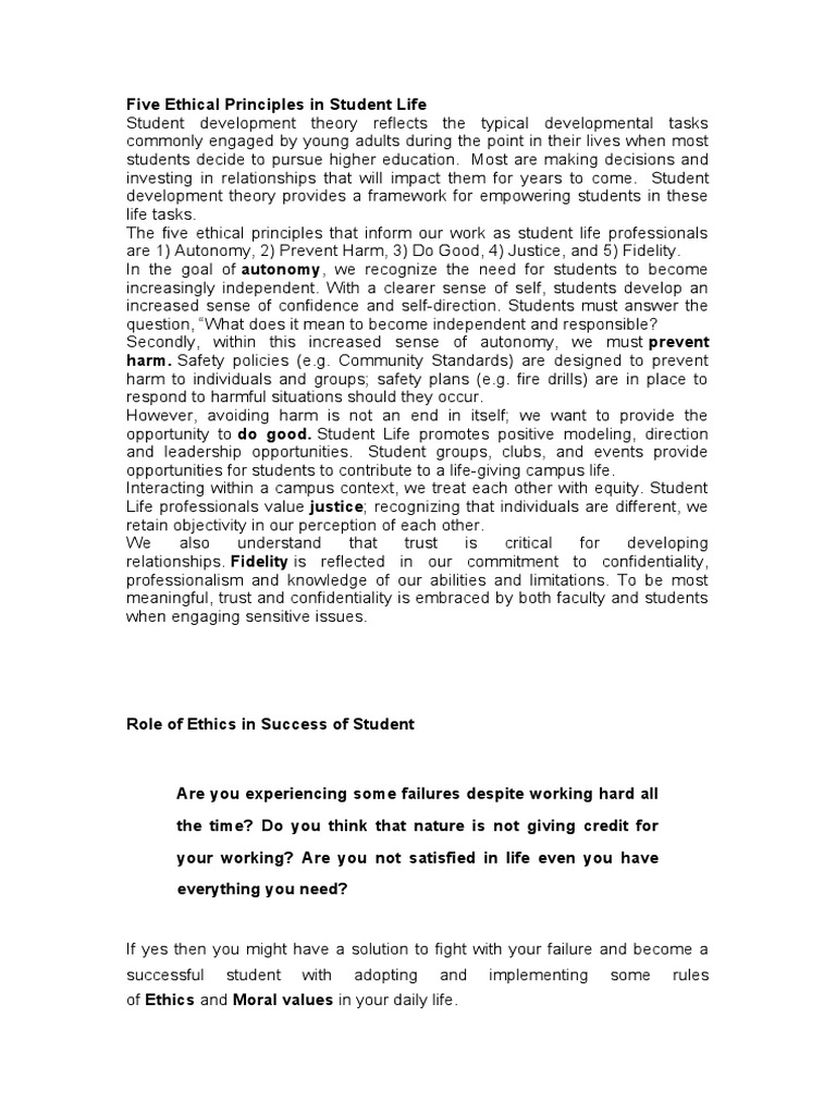 Ethical Principles for Student Success | PDF | Autonomy | Teaching Method