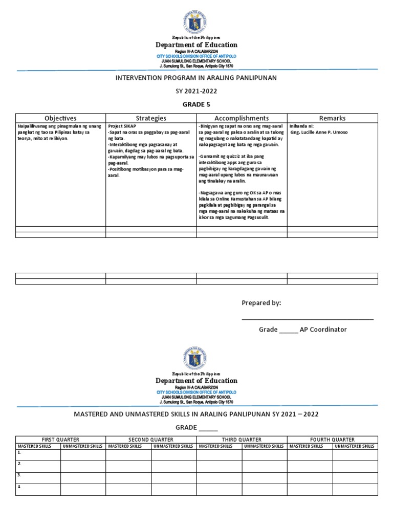 Intervention Program in Araling Panlipunan 2021 2022 | PDF