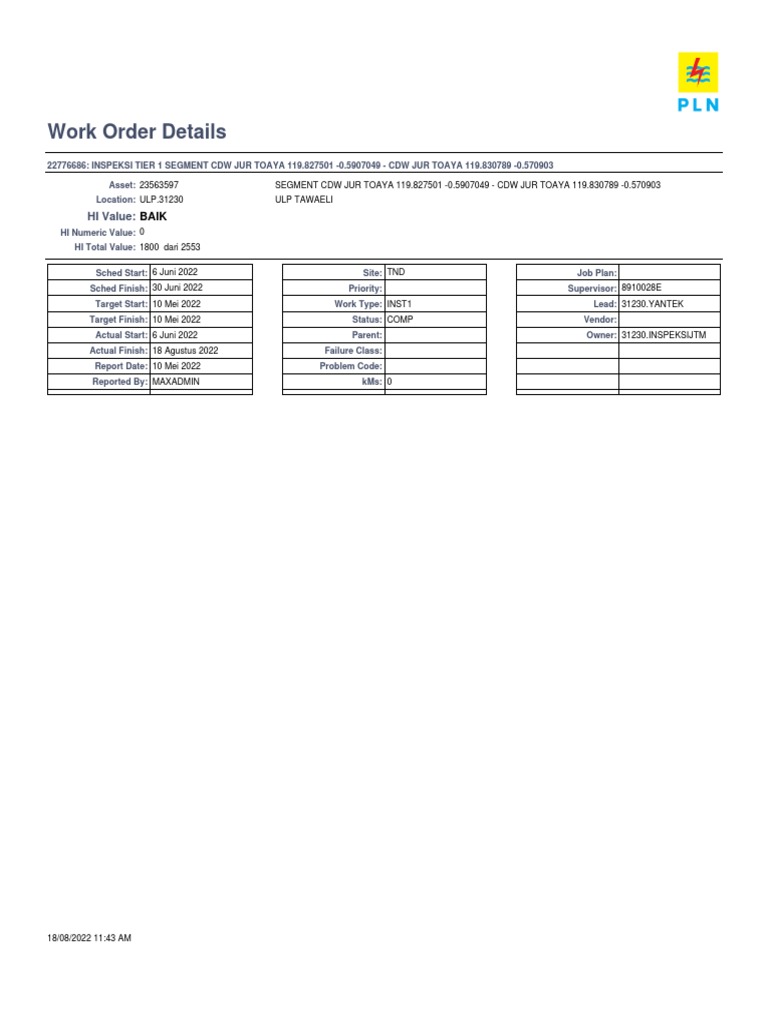 Work Order Details: HI Value | PDF