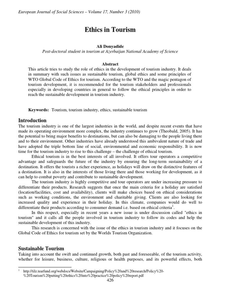 Ethics in Tourism: Achieving Sustainable Development through Upholding ...