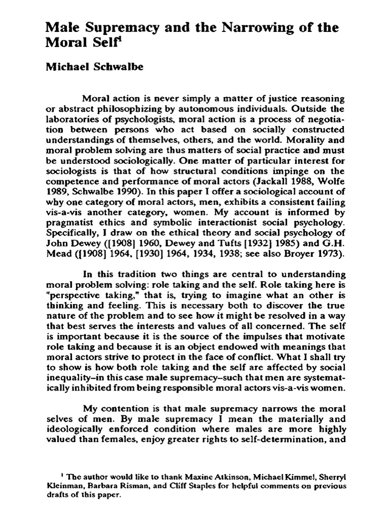 Schwalbe - Male Supremacy & Narrowing of Moral Self | PDF | Gender ...