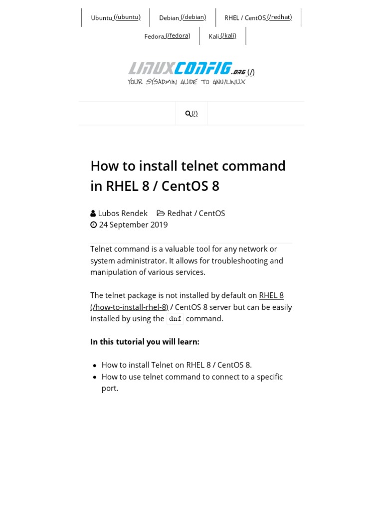 How To Install Telnet Command in RHEL 8 - CentOS 8 | PDF | Linux | System Software