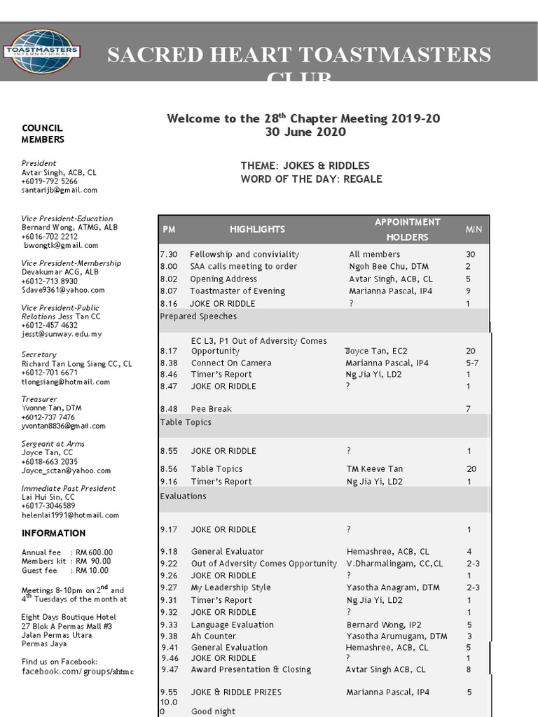 2020 SH Programme Sheet 30 June | PDF