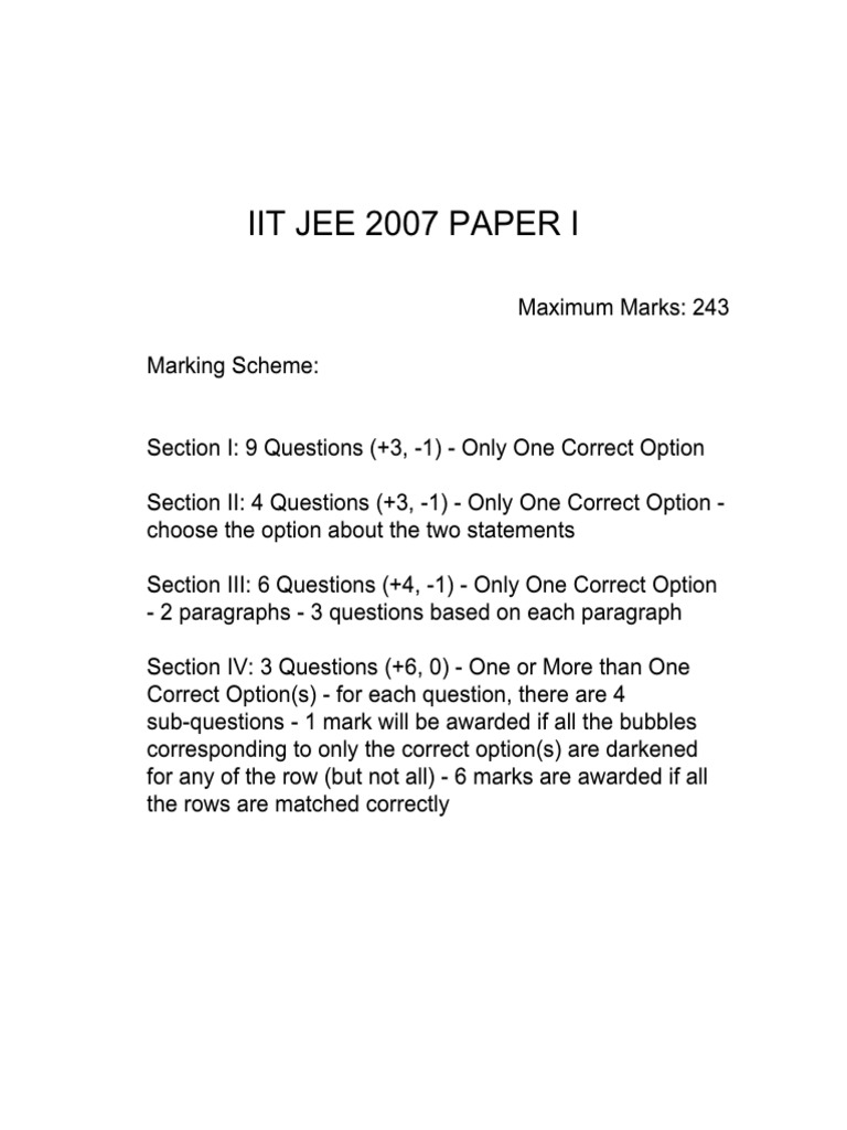 IIT JEE 2007 Paper 1 Unsolved | PDF