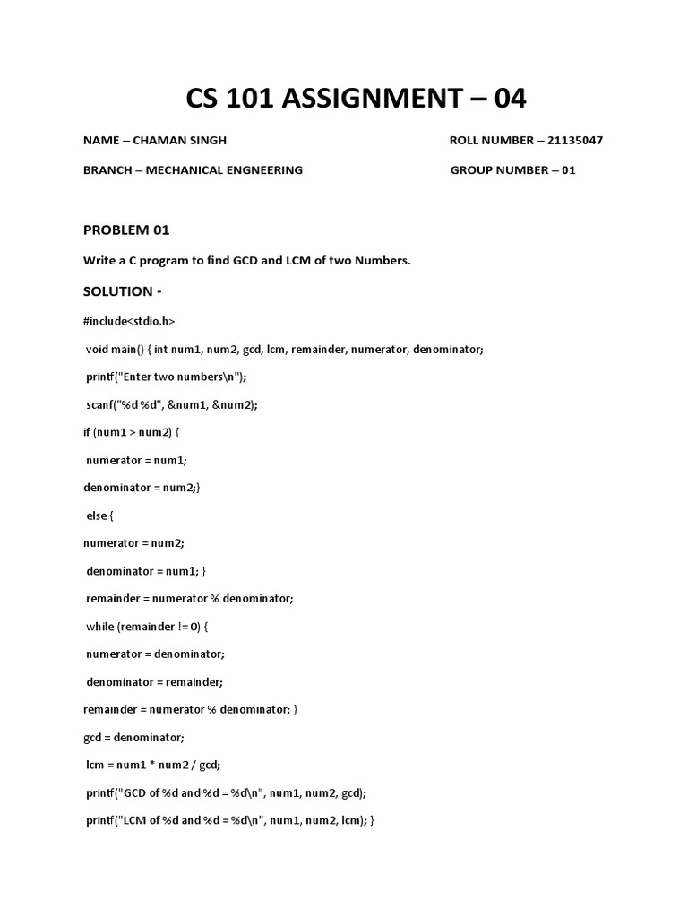 CS 101 Assignment 04 | PDF | Numbers | Software Engineering CS 101 Assignment 04 | PDF | Numbers | Software Engineering