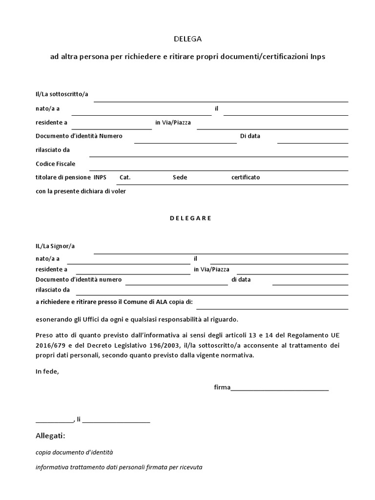 USC013 INPS Delega A Richiedere-Ritirare Con Privacy | PDF
