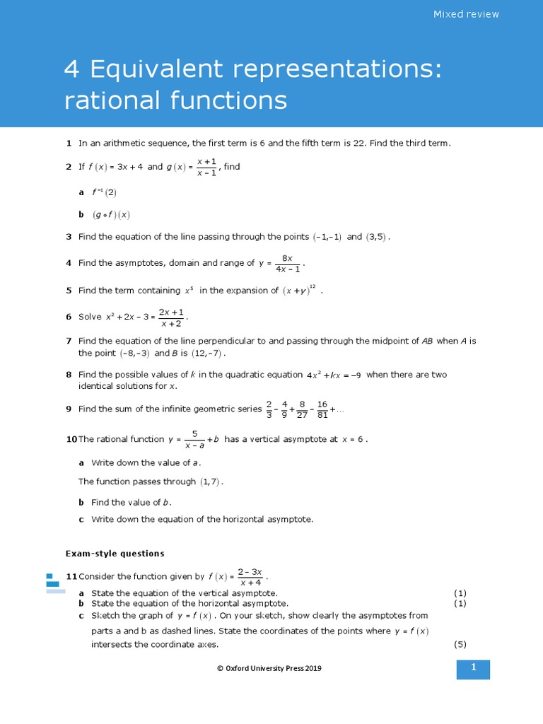 4 Equivalent Representations: Rational Functions: FX X X GX X F GFX | PDF | Equations | Function ...