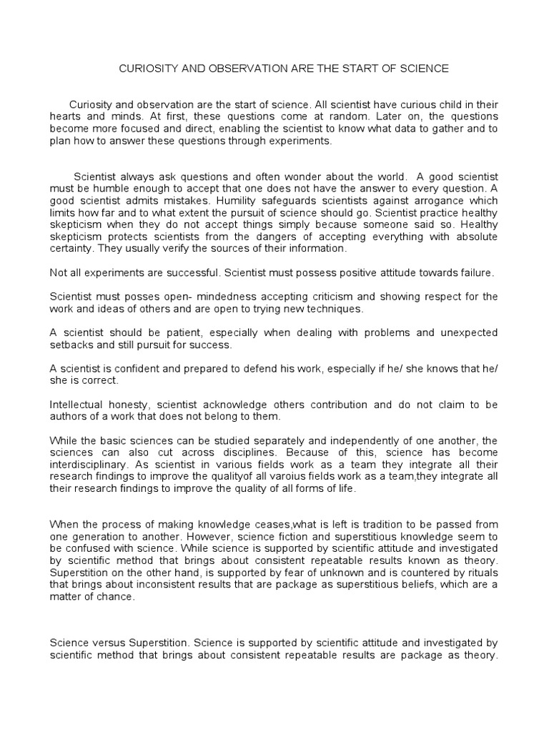 Curiosity and Observation Are The Start of Science | PDF | Science ...