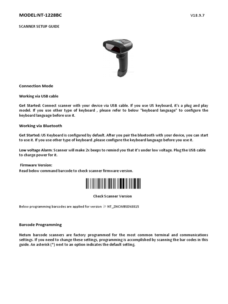 Netum NT-1228BC Scanner Setup Guide | PDF | Universal Product Code | Barcode