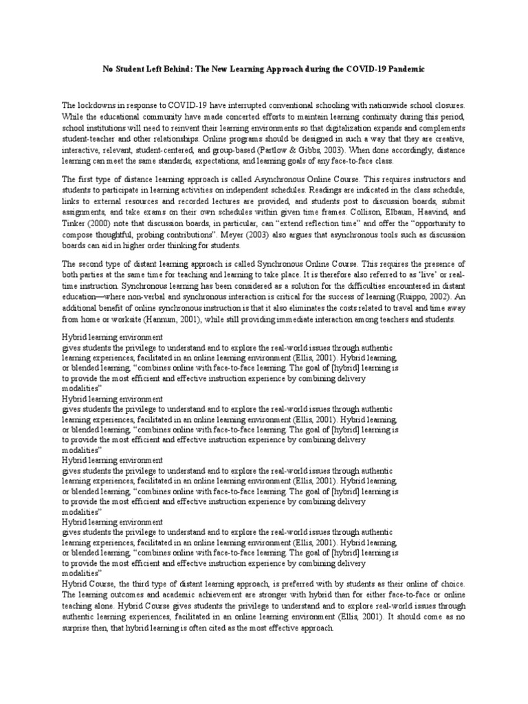 No Student Left Behind The New Learning Approach During The COVID-19 ...