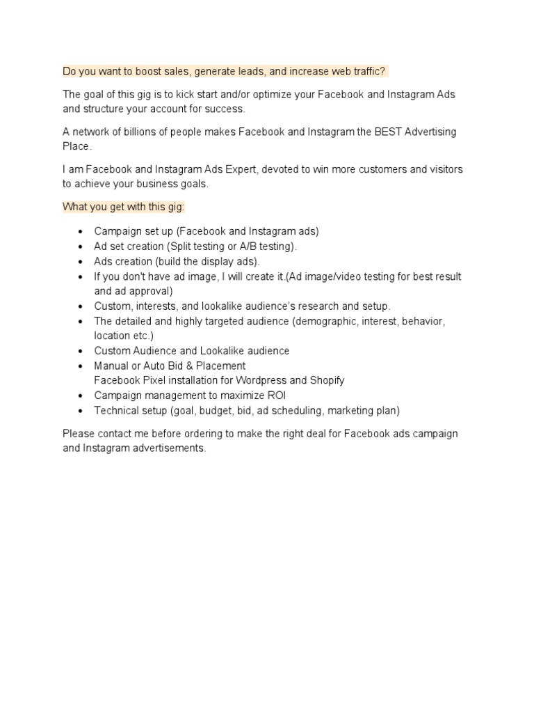FB & Instagram Gig Description | PDF