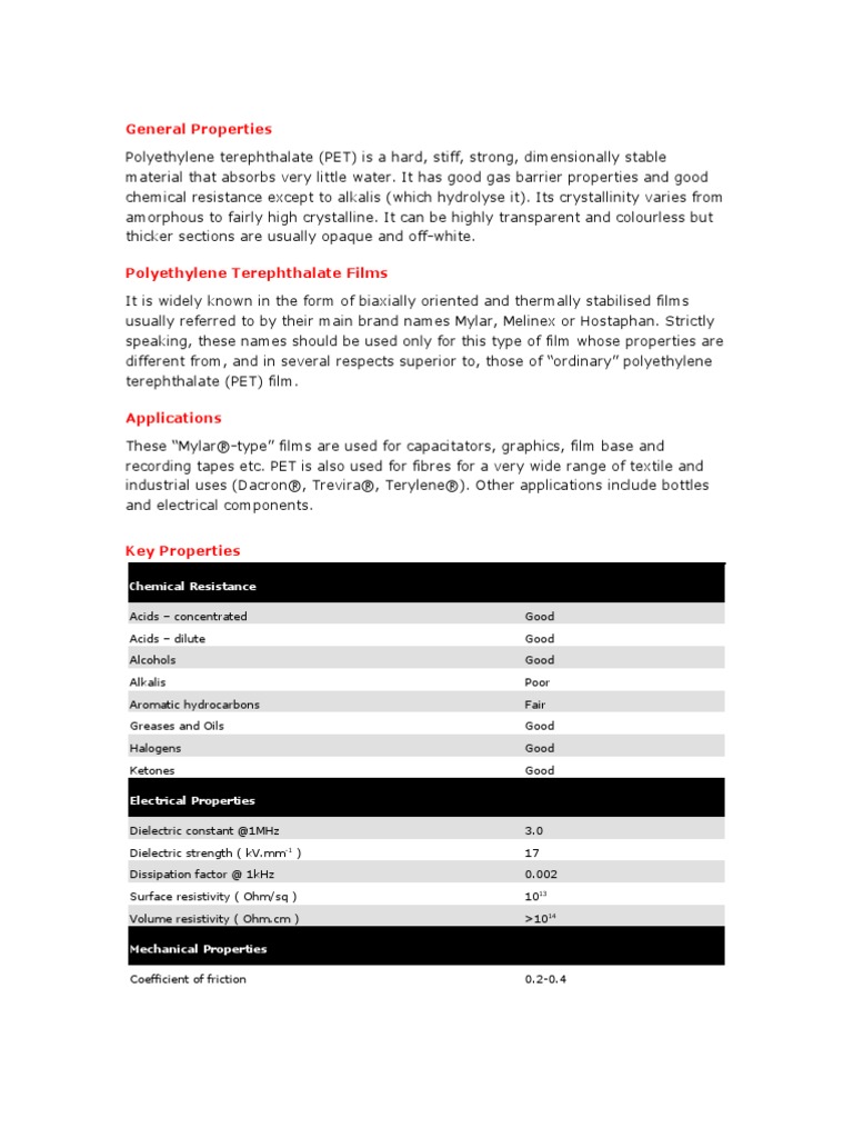 General Properties of Pet | Polyethylene | Materials Science