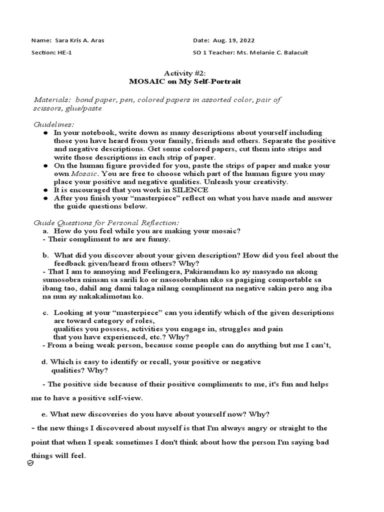 Activity#2 Mosaic On My Self-Portrait | PDF | Self-Improvement