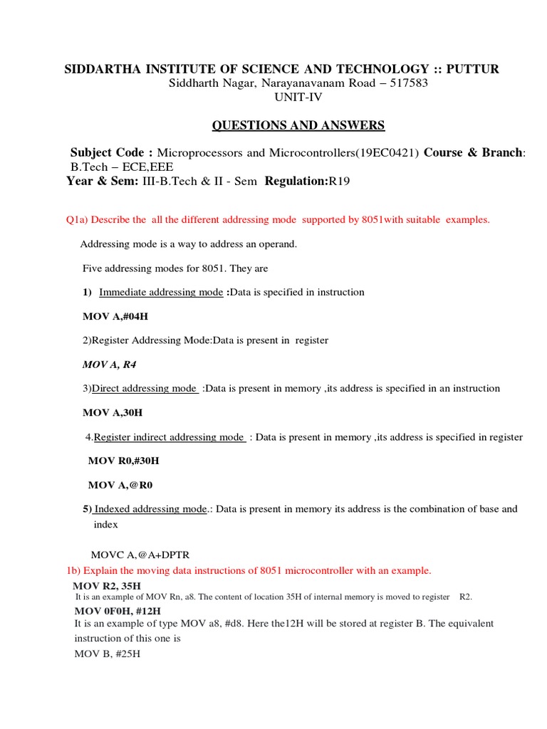 BGK MPMC Unit-4 Q and A | PDF | Subroutine | Pointer (Computer Programming)