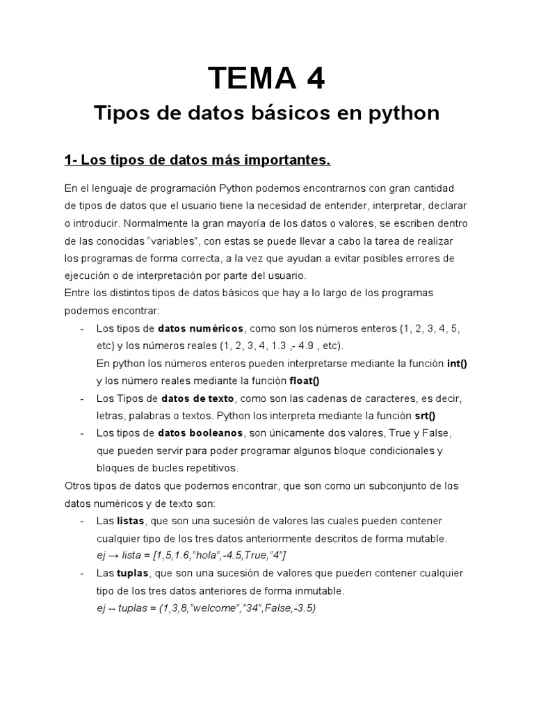 TEMA 4 - Tipos de Datos en Python | PDF | Python (lenguaje de ... TEMA 4 - Tipos de Datos en Python | PDF | Python (lenguaje de ...